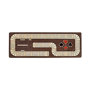 House of Cribbage - Continuous Cribbage Board/Box Inlaid in Wenge Wood/Maple : 4 Track - Cards & Pegs Storage Drawer with Score Marking Fields for Skunks, Corners and Won Games