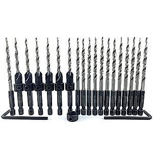 FTG USA Countersink Drill Bit Set 6 Pc #8 (11/64") with 13 Pc Replacement Countersink Drill Bit #8 (11/64") Pro Pack Countersink Set, Tapered Countersink Bit, 1 Stop Collar, 2 Hex Wrench