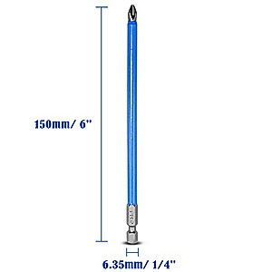Uenhoy 10 Pcs Magnetic Phillips Screwdriver Bits Set 6 Inch Long Anti Slip Phillips Bits #2, 1/4 Inch Hex Shank (PH2 x 150MM)