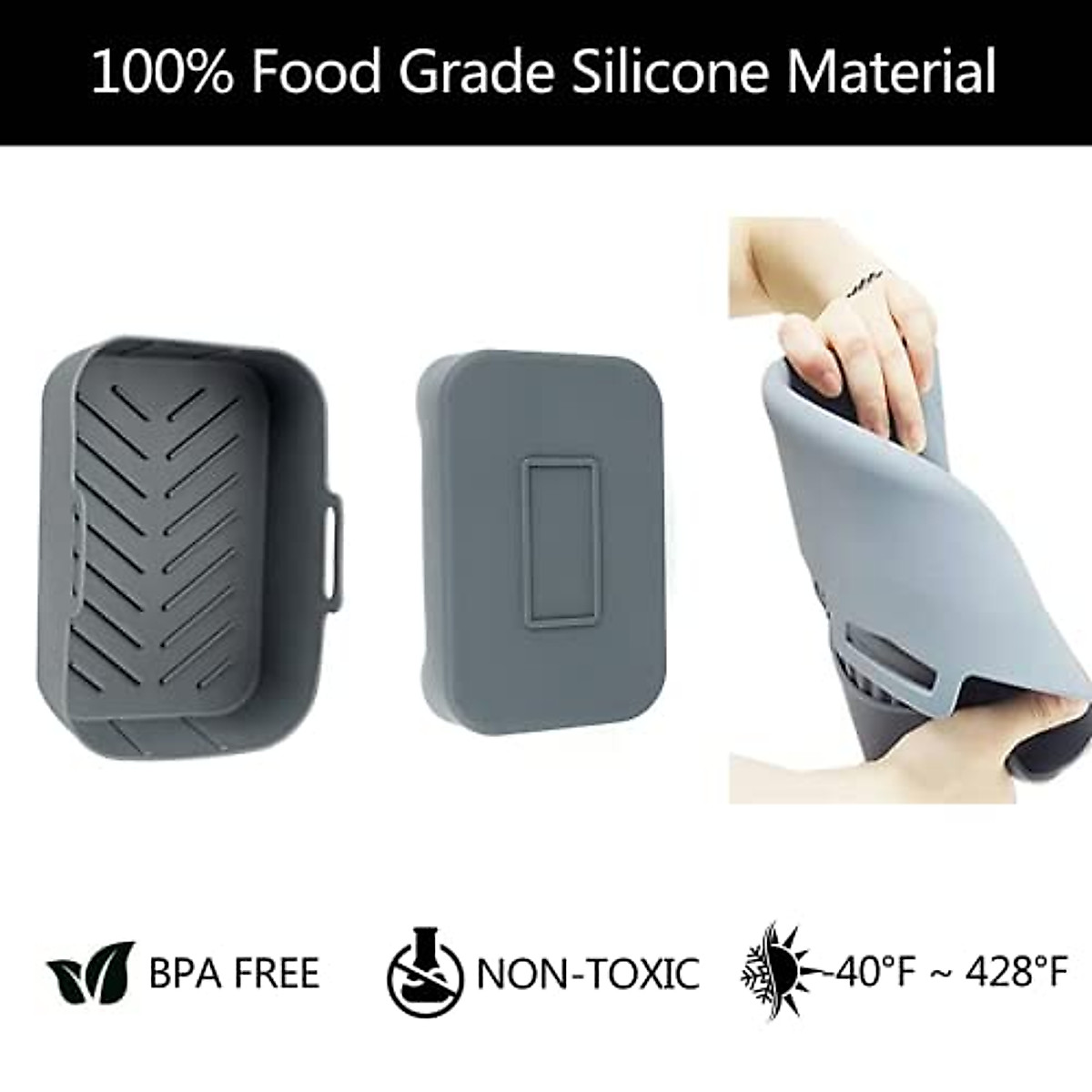 [ 2 Pcs ] Silicone Air Fryer Liners Rectangular, Air Fryer Liner Rectangle for Ninja DZ201/DZ401 Foodi, Ninja Dual Air Fryer Liners for Ninja 8 QT Air Fryer, Ninja Double Air Fryer Accessories (grey)