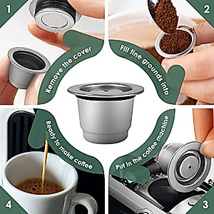 Reusable Coffee Capsules for Nespresso Originales, Stainless Steel Refillable Coffee Pods, 1pcs Reutilisable Refillable Espresso Capsule(1 Cup+ Plastic Spoon)