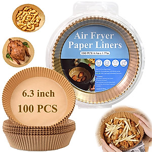 Air Fryer Disposable Paper, 100Pcs Parchment Paper Liners, Non-stick Cooking Paper, Oil Resistant, 6.3inch for 3-5Qt Air Fryer Baking Roasting Microwave (6.3IN-Round)