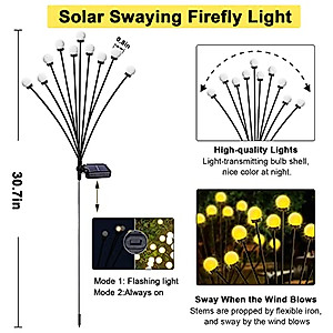 Solar Garden Lights,2 Pack 10LED Solar Powered Firefly Lights,Vibrant Solar Outdoor Lights,Starburst Swaying Lights,Waterproof Firefly Solar Garden Decorative Lights Yard Patio Pathway Decoration