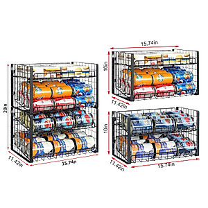 JKsmart 4-Tier Adjustable Stackable Can Rack Organizer for Pantry + 3-tier Sliding Closet Organizers and Drawer Storage(Black)