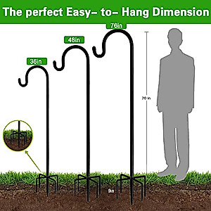 Garden Shepherd Hook Outdoor with 5 Prong Base, Bird Feeder Pole Hanger Holder Stand, Adjustable Heavy Duty Solar Light Plant Lantern Hanger Holder, Wedding Decor Matte Black (48 Inch- 2 Packs)
