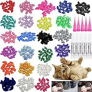 VICTHY 100pcs Cat Nail Caps, Cat Claw Caps Covers with Glue and Applicators Size Medium 5 Colors, 20 pcs/Color