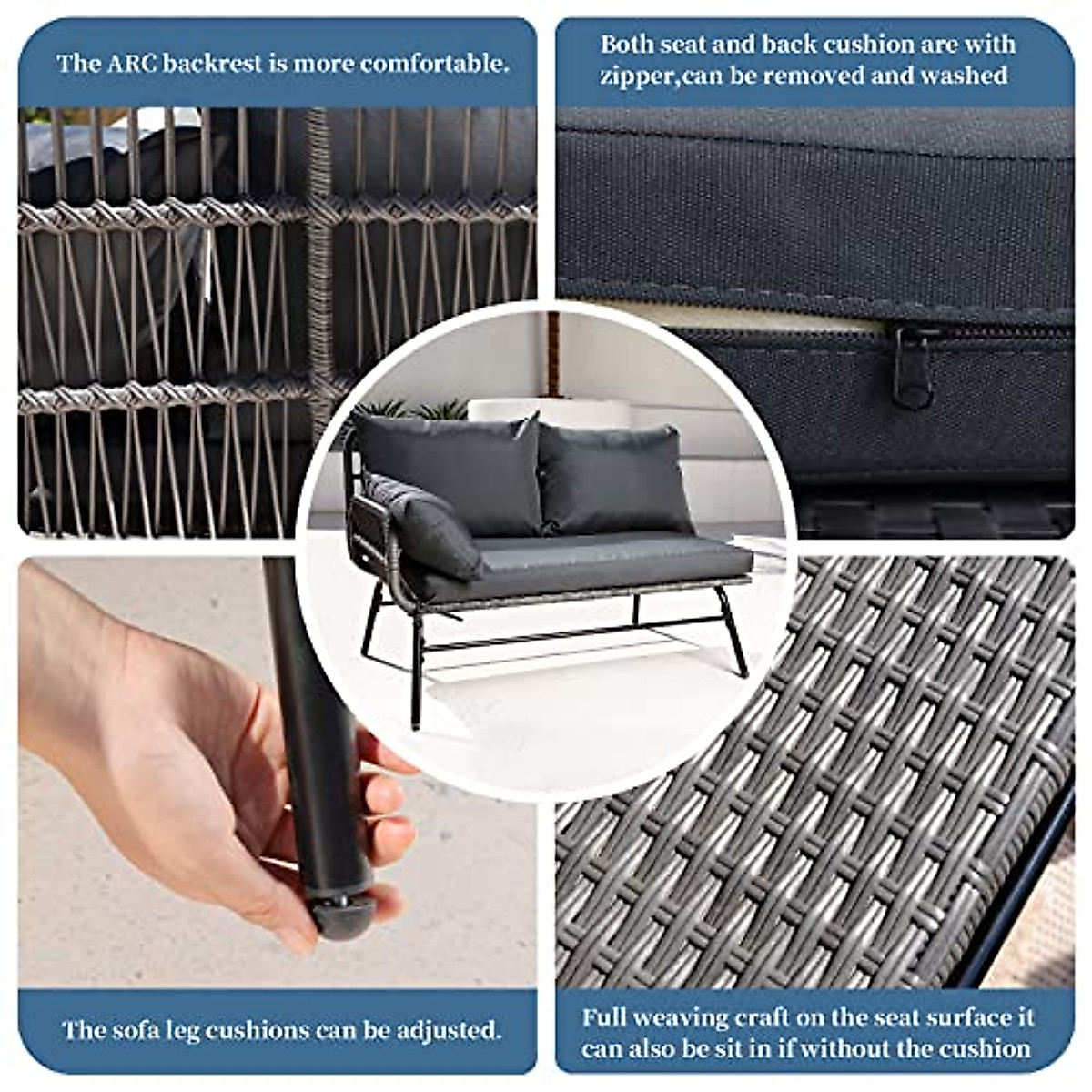 OUTPLATIO 3 Piece PE Wicker Boho Patio Furniture Sectional Chair Sets with Ice Bucket Outdoor Wicker Conversation Sets for Backyard, Porch, Garden (Grey)