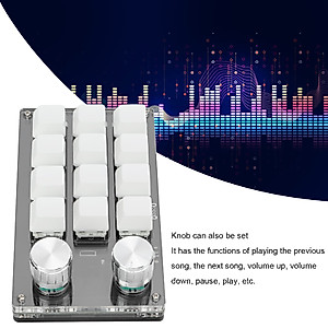 One Handed Macro Mechanical Keyboard, Portable Multifunctional One Handed Mechanical Gaming Keypad with 12 Fully Programmable Keys & Knob, for Windows, for Linux, for Vista, for OS X(White)