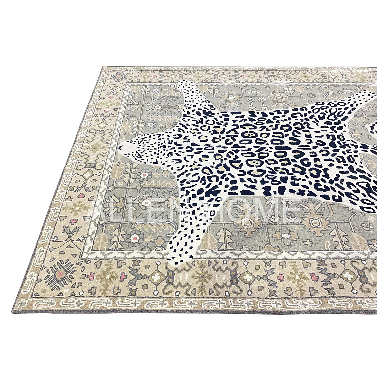 Allen Home Wool Area Rug | Leopard Rug Rust | Traditional Decorative Carpet | Area Rugs Suitable for Bedroom, Living & Dining Room | 100% Wool | 100% Cotton Backing | Octavia Natural (5'X8')