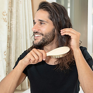 GranNaturals Wooden Brush with Wooden Bristles -Oval Wood Curly Hair Brush for Detangling and Styling for Womens Hair