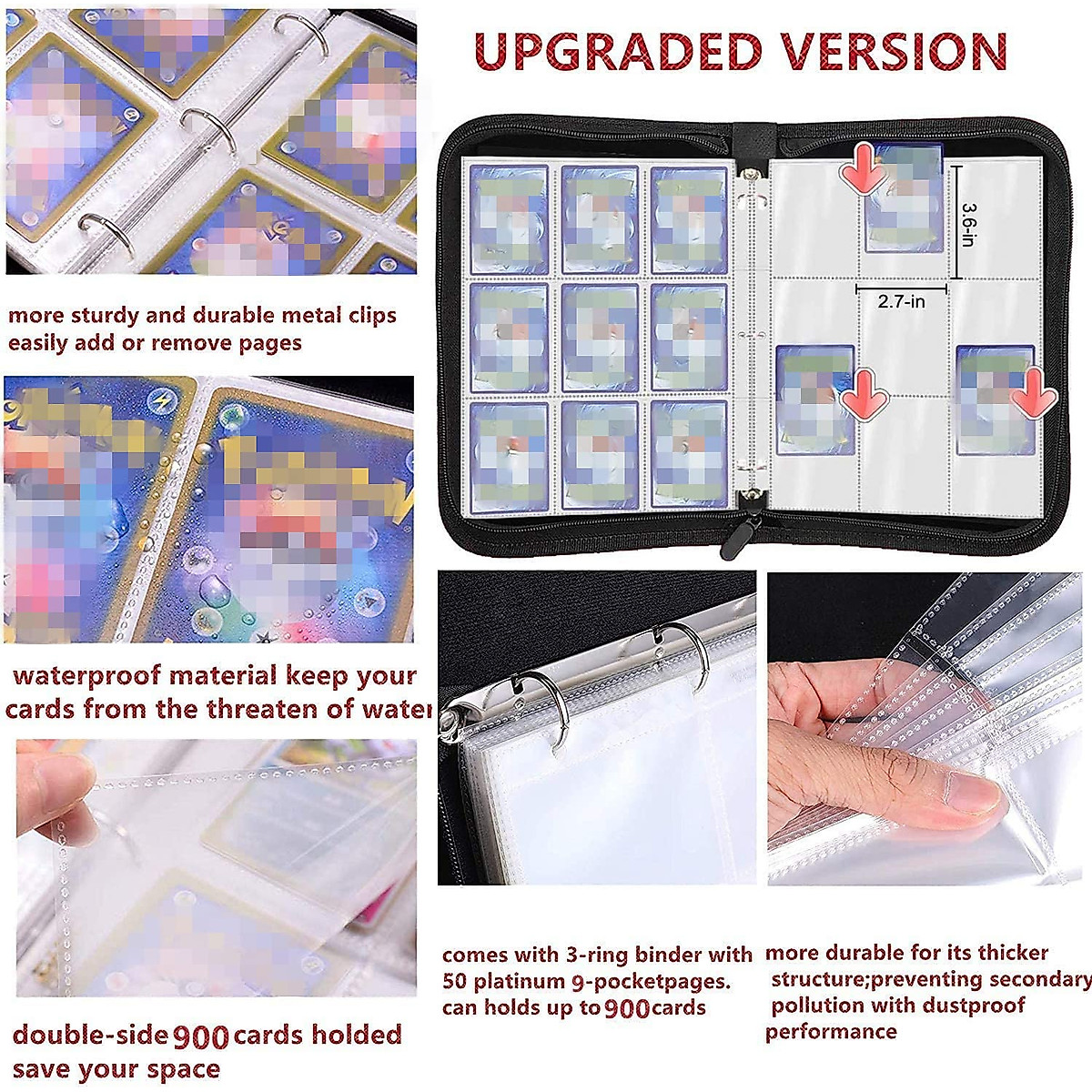 Card Binder Holder,Carrying Case Binder, Holds Up to 900 Cards - Trading Cards Collectors Album with 50 Premium 9-Pocket Pages