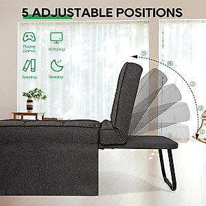 PORWEY Sleeper Chair Bed, 4-in-1 Convertible Futon Ottoman Bed Sleeper, Foldable Sofa Couch with Adjustable Backrest for Guest Room/Office Living Room, No Assembly Required, 29” Width,Gray