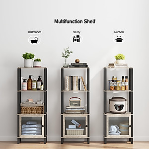 TUTOTAK 4 Tier Bookcase and Bookshelf, Narrow Book Shelf with Door for Small Space, for Living Room, Office, Study, Entryway, Greige BS03BG004