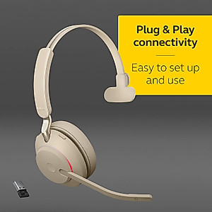 Jabra Evolve2 65 USB-A UC Mono with Charging Stand - Beige Wireless Headset/Music Headphones
