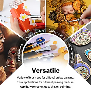 Transon Paint Brush Set 6pcs Art Painting Synthetic Bristle for Acrylic Watercolor Gouache Oil Leather Canvas and Face Painting
