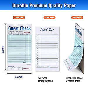Guest Checks Book 5 Pack, Server Note Pads, Waitress Accessories Wirting Pad, Restaurant Supplies Order Pad Total 250 Sheets