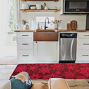 Libaoge Kitchen Mat Rug 1 PCS Christmas Snowflake Red Runner Rug Anti-Fatigue Comfort Memory Foam Standing Mat Non-Slip Floor Door Mat for Bathroom Bedroom 18x47in