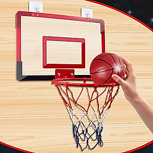 Deekin Indoor Mini Basketball Hoop Set with 4 Balls and Other Basketball Accessories Over The Door Room Basketball Hoop for Adults Christmas Birthday Gifts Door and Wall Room