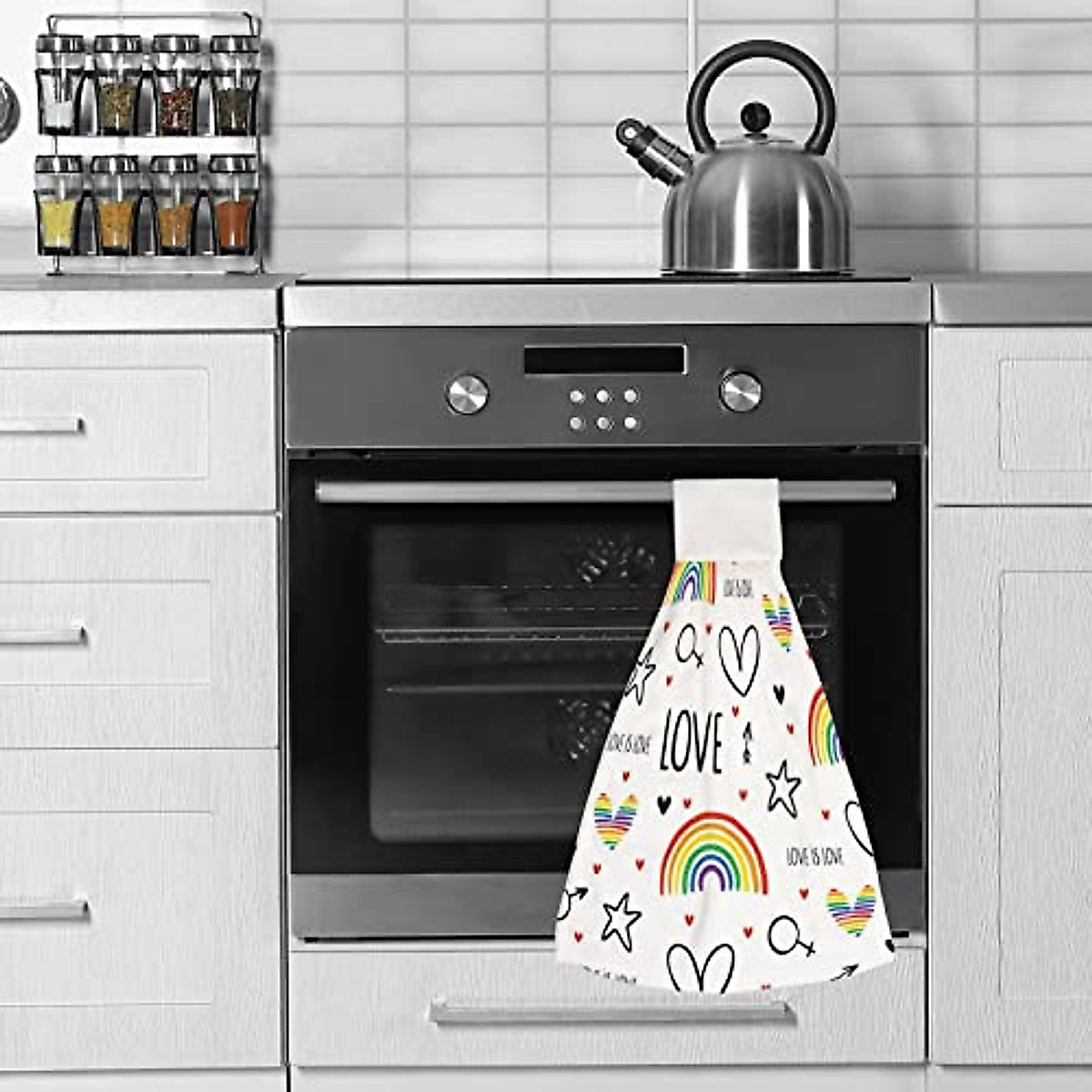 Kitchen Hanging Hand Towels Love is Love Pride Month Bathroom Soft Hanging Tie Towel with Loop Super Absorbent Machine Washable,2 Pack