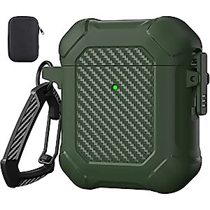 Maxjoy for AirPods 2 Case Cover, Airpods Protective Case with Lock Gen 2 Hard Shell Rugged Shockproof Cover with Keychain Compatible with Apple Airpods2 Airpods 1 Generation, Army Green
