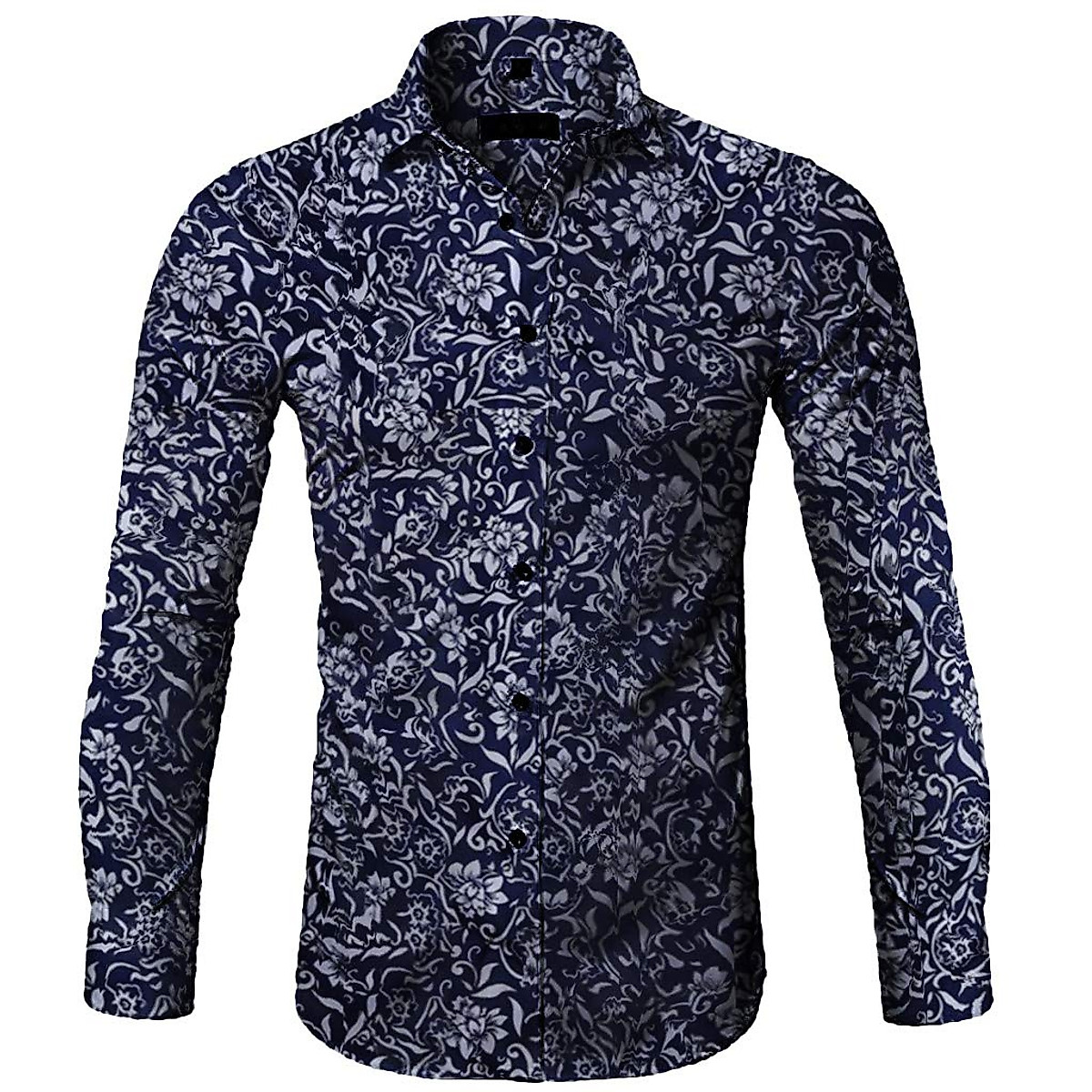 Men's Casual Hawaii Floral Printed Shirts Loose Long Sleeve Button Lapel T-Shirt Fashion Top Blouse