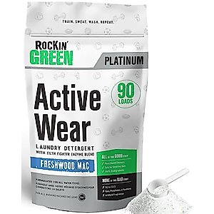 Rockin' Green Laundry Detergent, Plant based, All Natural Laundry Detergent Powder, Vegan and Biodegradable Odor Fighter, Safe for Sensitive Skin (Active Wear 90 Loads - Freshwood Mac)