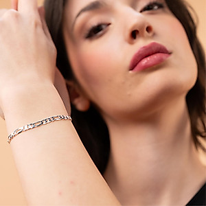 QUADRI Figaro Link Chain in 925 Sterling Silver, Italian 5mm Bracelet for Men Women, 7 Inch, Made in Italy, Gift Box Included