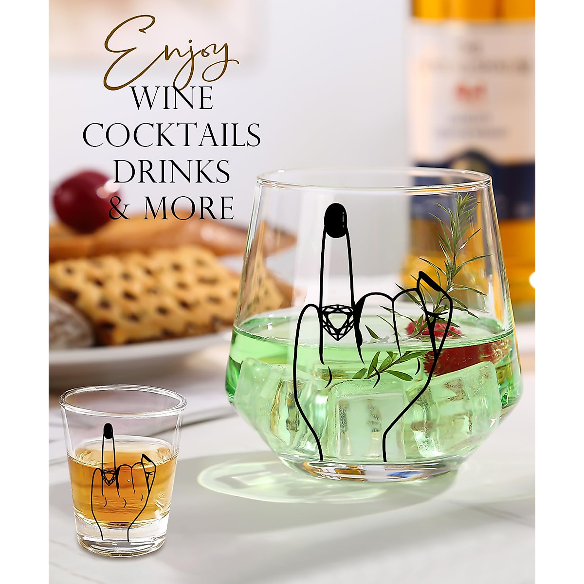 Wedding Gift for Couples - Unique Engagement Gift for Couples,Unique Bridal Shower Gift,Bride and Groom Shot Glasses,Wine&Whiskey Glass Gift for Mr and Mrs,Newlywed,His and Hers Gifts