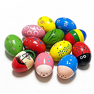 JoFAN 12 Pack Wooden Percussion Musical Shake Eggs Easter Egg Shakers for Kids Boys Girls Toddlers Easter Basket Stuffers Gifts