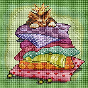 DIAMOND ART CLUB Princess and The Pea Kitty Diamond Painting Kit, Cat-Princess Diamond Canvas, Square 5D Diamond Art for Adults and Kids, 13" x 13" (33 x 33 cm)