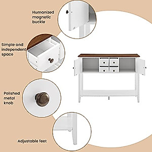 GOOD & GRACIOUS Buffet Sideboard Console Cabinet Narrow Wooden Kitchen Sideboard Table with Bottom Shelf and Storage Drawers White