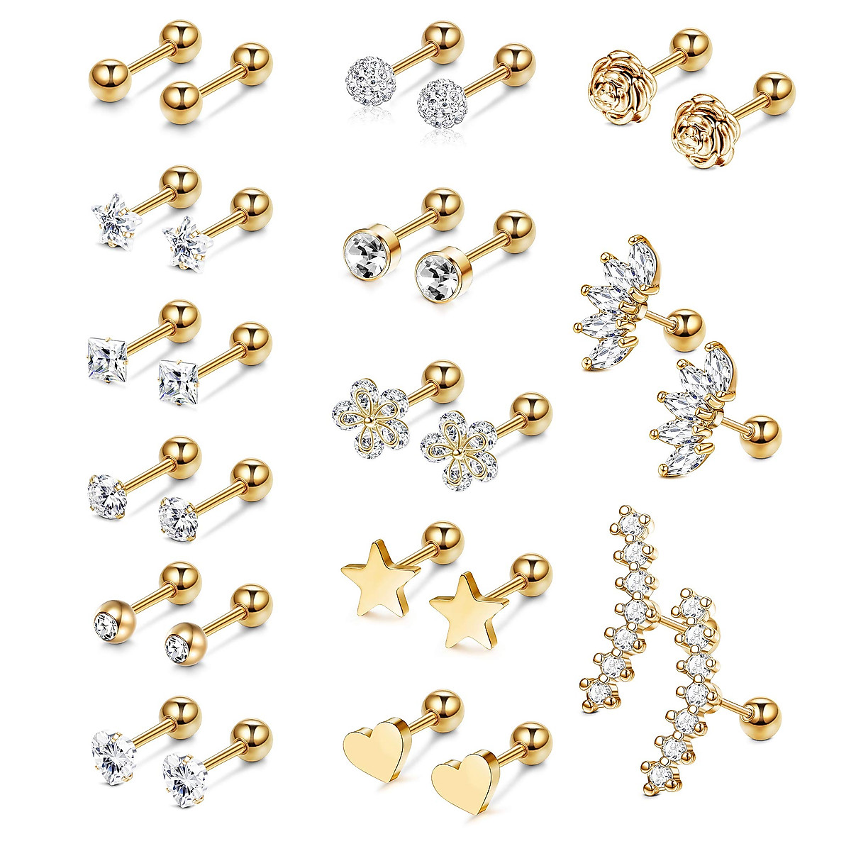 YADOCA Surgical Steel Cartilage Earrings for Women Men Cartilage Piercing Jewelry Stainless Steel Tragus Earrings Gold Cartilage Earring Sets for Multiple Piercing Conch Helix Tragus Piercing Jewelry