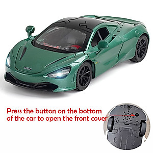 Alloy Collectible Green McLaren 720s Toy Car Model Pull Back DieCast Vehicle with Lights and Sound