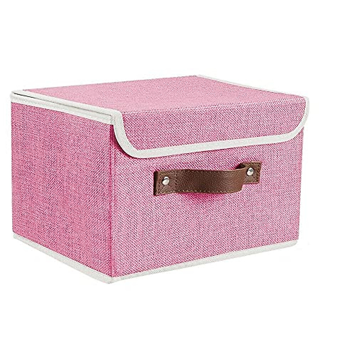 BouboboP 2 Pcs Storage Bin Cube Box with Lid Linen Fabric Container Basket Pink Small Storage bins Storage shelves Cube storage Storage cubes Closet storage Storage bins with lids Storage containers