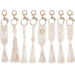WILLBOND 8 Pieces Mini Macrame Keychains Boho Macrame Bag Tassels Handcrafted Accessory for Car Key Purse Phone Wallet Gift Party Supplies