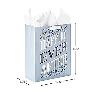 Hallmark 15" Extra Large Gift Bag with Tissue Paper ("Happily Ever After") for Weddings, Engagements, Bridal Showers, Vow Renewals