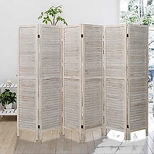 Babion Room Divider 6 Panel, Louver Wood Room Divider, 5.6ft Tall Partition Room Dividers and Folding Privacy Screens, Room Divider Wall, Modern Freestanding Room Divider for Bedroom Office,White