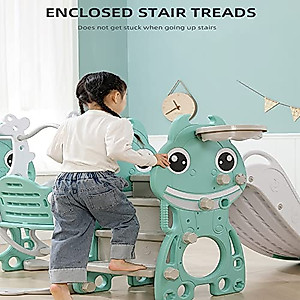 Kids Swing and Slide Set with Basketball Ring and Music Player Kids Fun Slide Set for Indoor and Outdoor Playground Playset (Music Dream Dragon Green)