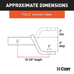 CURT 45060 Class 3 Trailer Hitch Ball Mount, Fits 2-Inch Receiver, 7,500 lbs, 1-Inch Hole, 4-Inch Drop, 2-Inch Rise