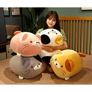 Cute Soft Fat Tabby Cat Kitten Stuffed Animals Cat Kitten Plush Toys Cat Kitten Plushies Throw Pillow Cat Kitten Hugging Cuddly Cat Kitten Doll Pillow Gift for Kids and Lovers (White, 14-Inch)