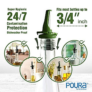 AIRTIGHT Olive Oil Spout for Olive Oil Dispenser - UK Patented Oil Pourer - Hygienic One Handed Open Close Mechanism Keeps Oil Fresh. Dust Caps | Pour Spout Cover | Screens Alternative - Green 2 PCs