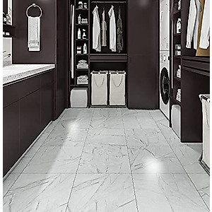 Livelynine 32-Pack White Peel and Stick Floor Tile Waterproof Vinyl Sheet Flooring Self Adhesive White Floor Tiles for Bathroom Kitchen Basement Bedroom Renter Friendly Laminate Flooring 12x12 Inch