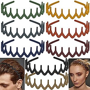 LAPOHI 8 PCS Non Slip Fashion Effortless Plastic Headbands with Teeth Comb Skinny Hair Bands for Women Men Teen Girls, Comb Teeth Morandi