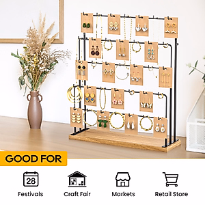 ORLESS Jewelry Display for Vendors, Earring Display Stand for Selling, Necklace Display Stands Earring Cards for Selling Bracelets, Jewelry Towers (35 Hooks)