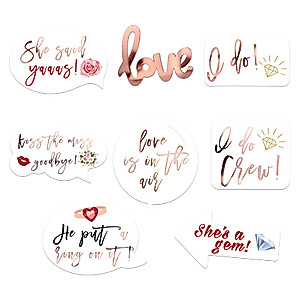 Wedding Bridal Shower Photo Booth Props, 23 Pieces Rose Gold Bachelorette Party Decorations Photo Booth for Bridal Shower Girls Night Out Hen Party Gift Accessories Wedding Favor Supplies