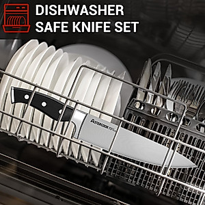 Knife Set, Astercook 15 Pcs Triple Rivet Kitchen Knife Set High Carbon Stainless Steel Knife Sets for Kitchen with Block, Dishwasher Safe, Black