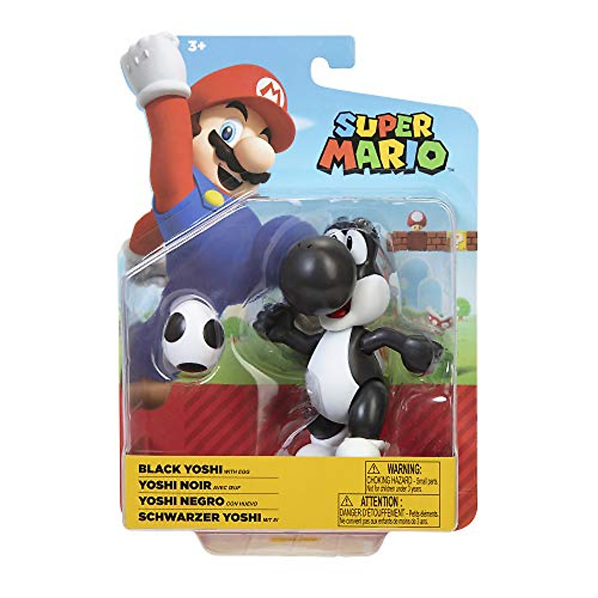 Super Mario Action Figure 4 Inch Black Yoshi Collectible Toy with Egg Accessory