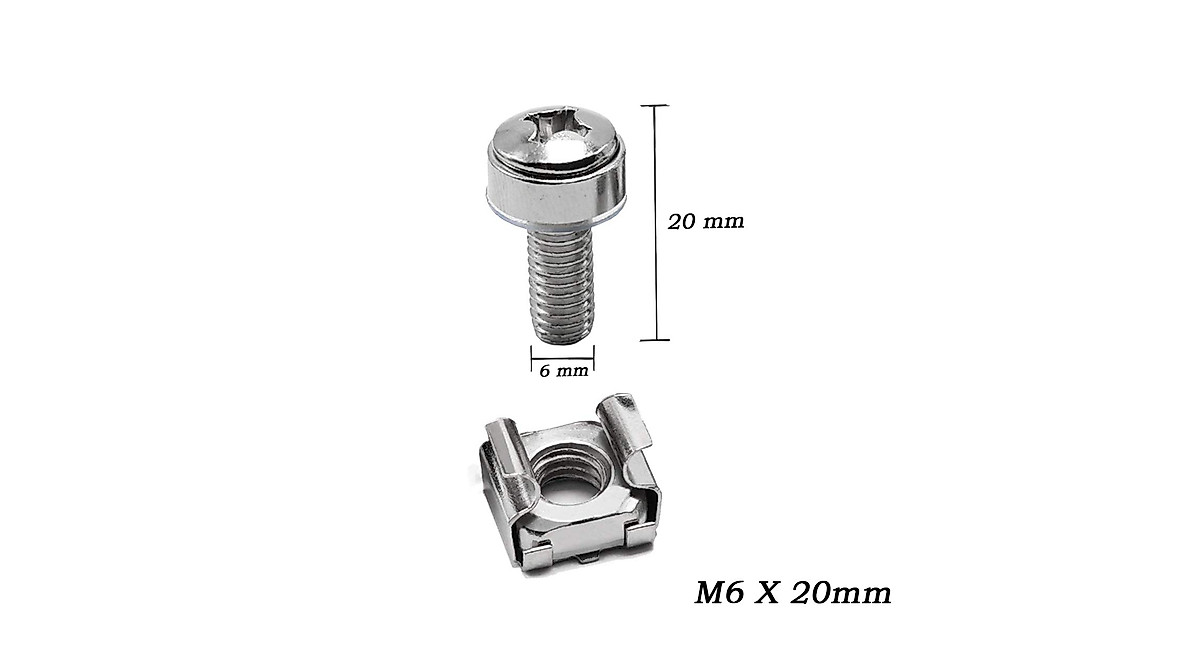 Wang-Data 100 Sets M6 Cage Nuts & Screws for Racks