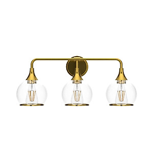 HAHZT Gold Bathroom Vanity Light 3-Lights Bathroom Light Fixtures Over Mirror with Clear Glass Shade 22.4 inch Wall Sconce Lighting Bath(Exclude E26 Bulb)