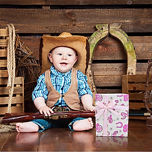 Vnaaem Western Cowgirl Wrapping Paper 6 Pcs Pink Disco Cactus Cow Boots and Hat Patterns for Girls Music Fans Women Birthday Baby Shower Party DIY Crafts Gift Packing 19.6 X 27.8 Inch